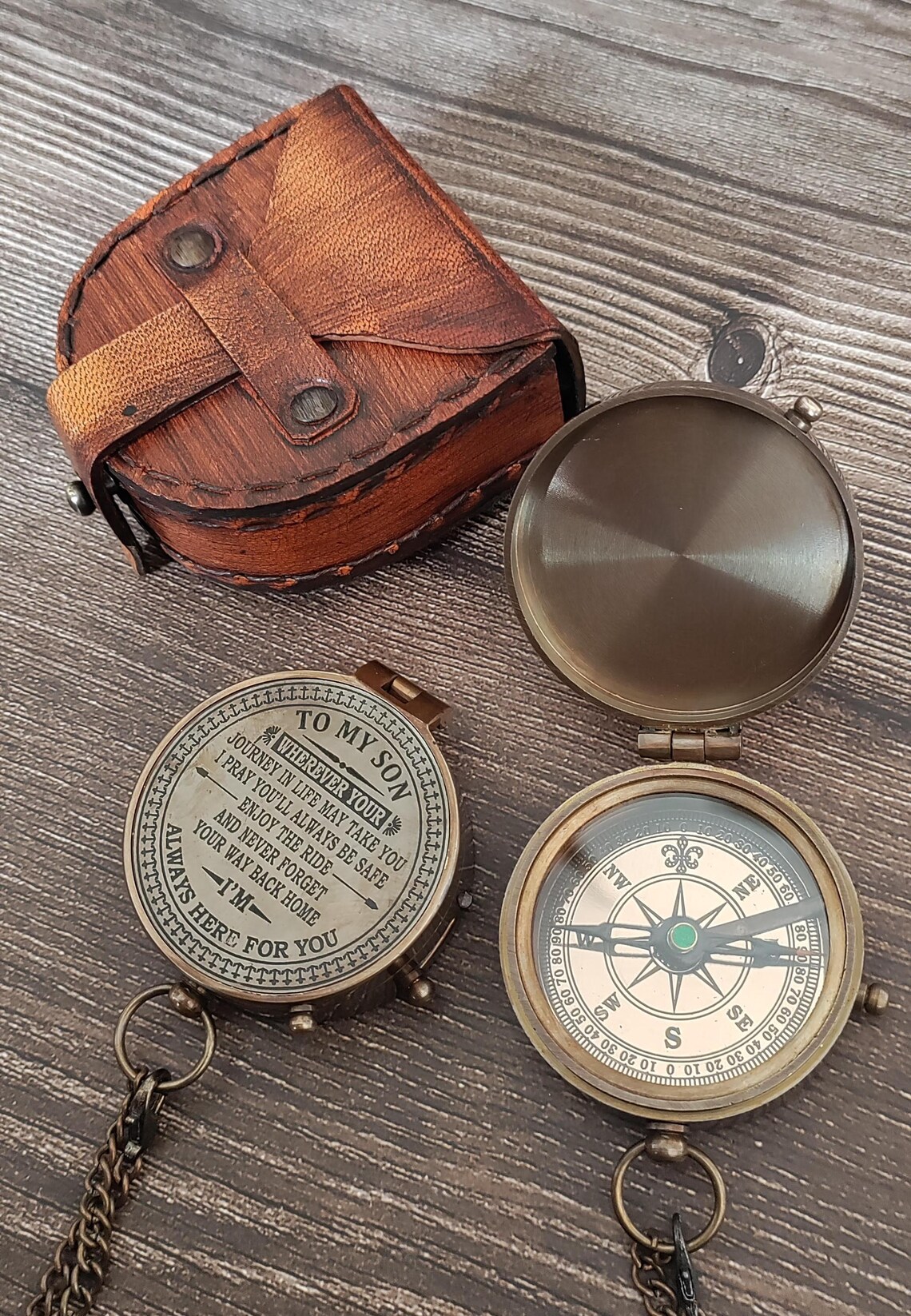 Antique Brass Compass, Vintage Nautical Navigation Compass With Wooden ...