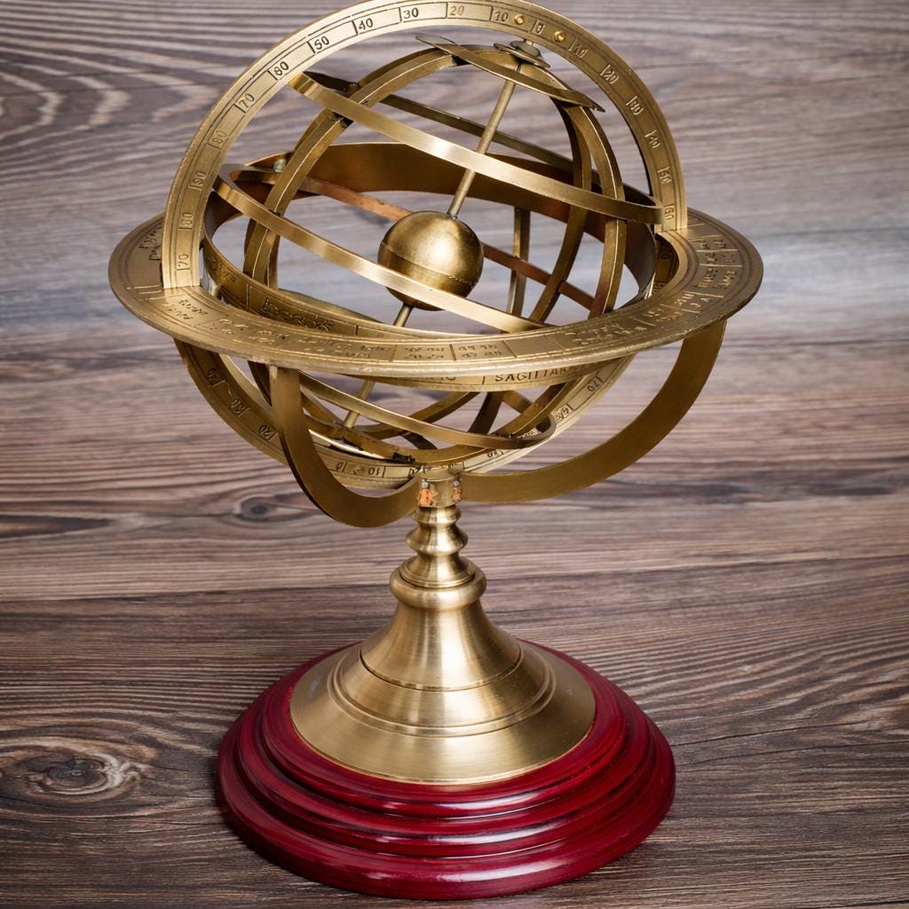 Handmade Brass Armillary Sphere, Vintage Astronomical Globe With Wooden ...