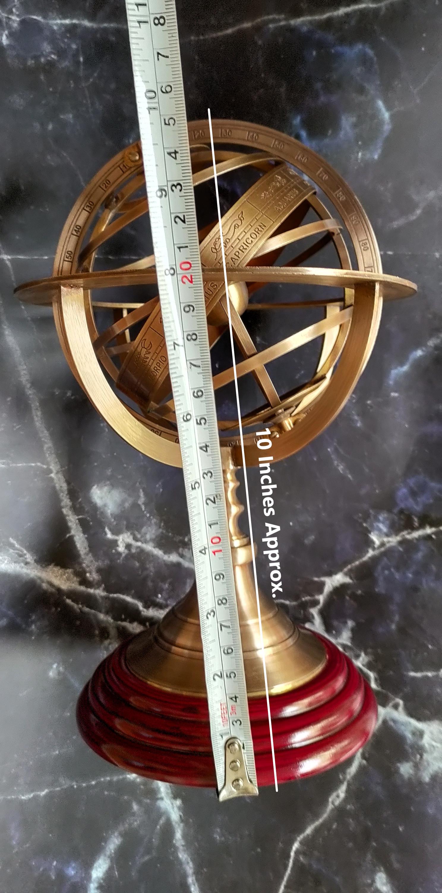 Handmade Brass Armillary Sphere, Vintage Astronomical Globe With Wooden ...