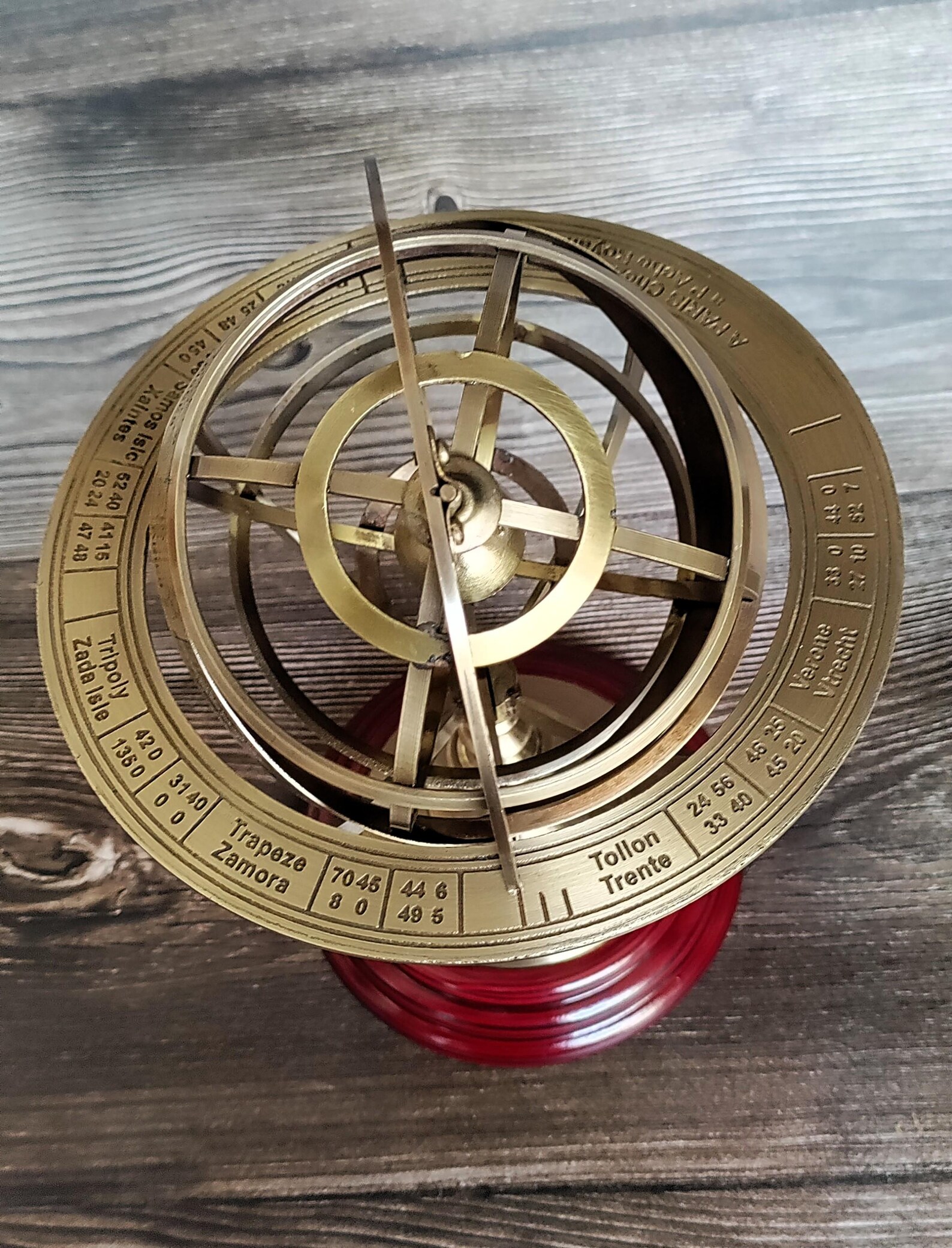 Handmade Brass Armillary Sphere, Vintage Astronomical Globe With Wooden ...