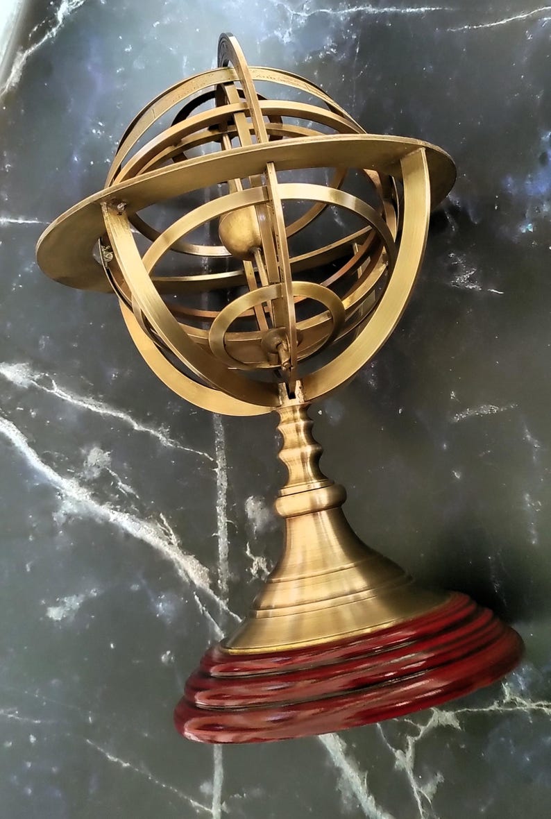 Handmade Brass Armillary Sphere, Vintage Astronomical Globe With Wooden ...