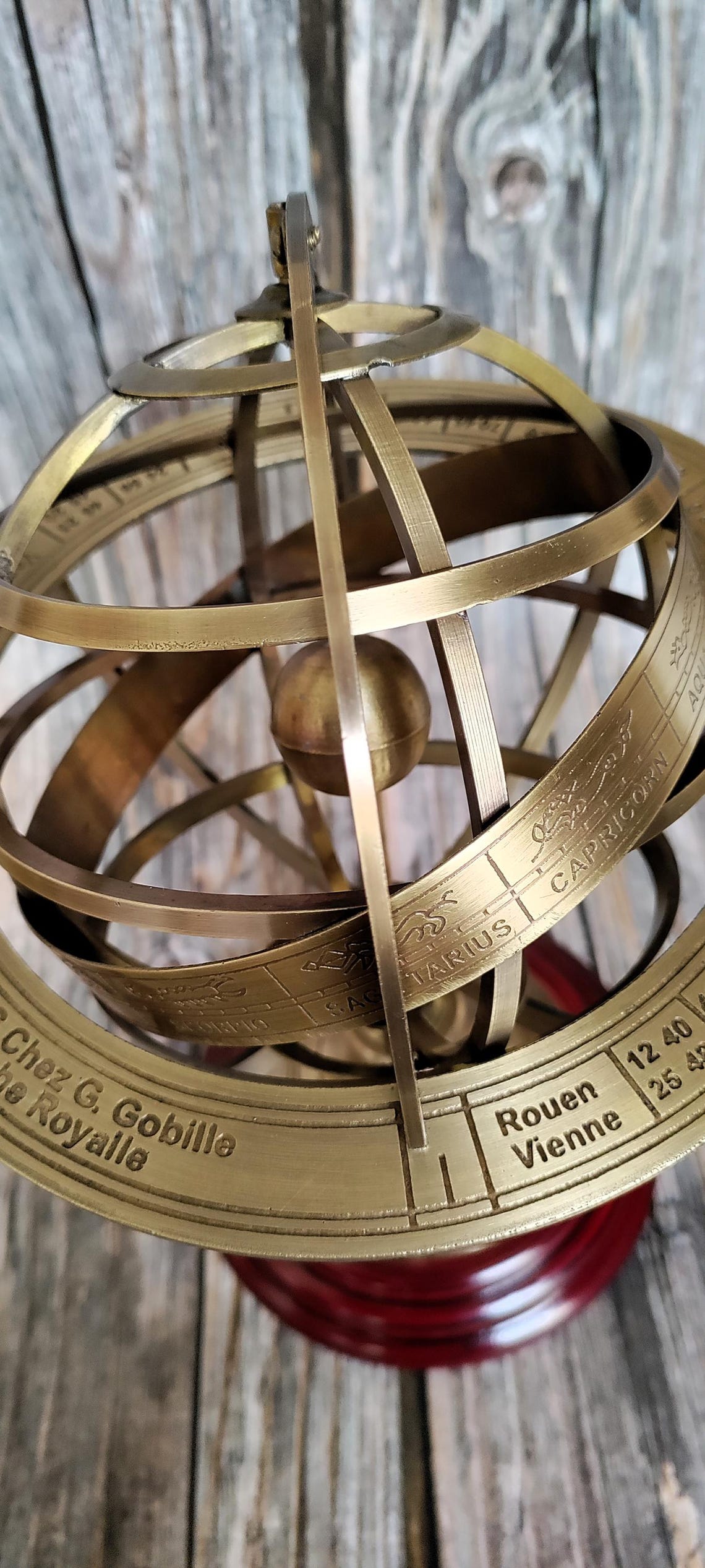 Handmade Brass Armillary Sphere, Vintage Astronomical Globe With Wooden ...