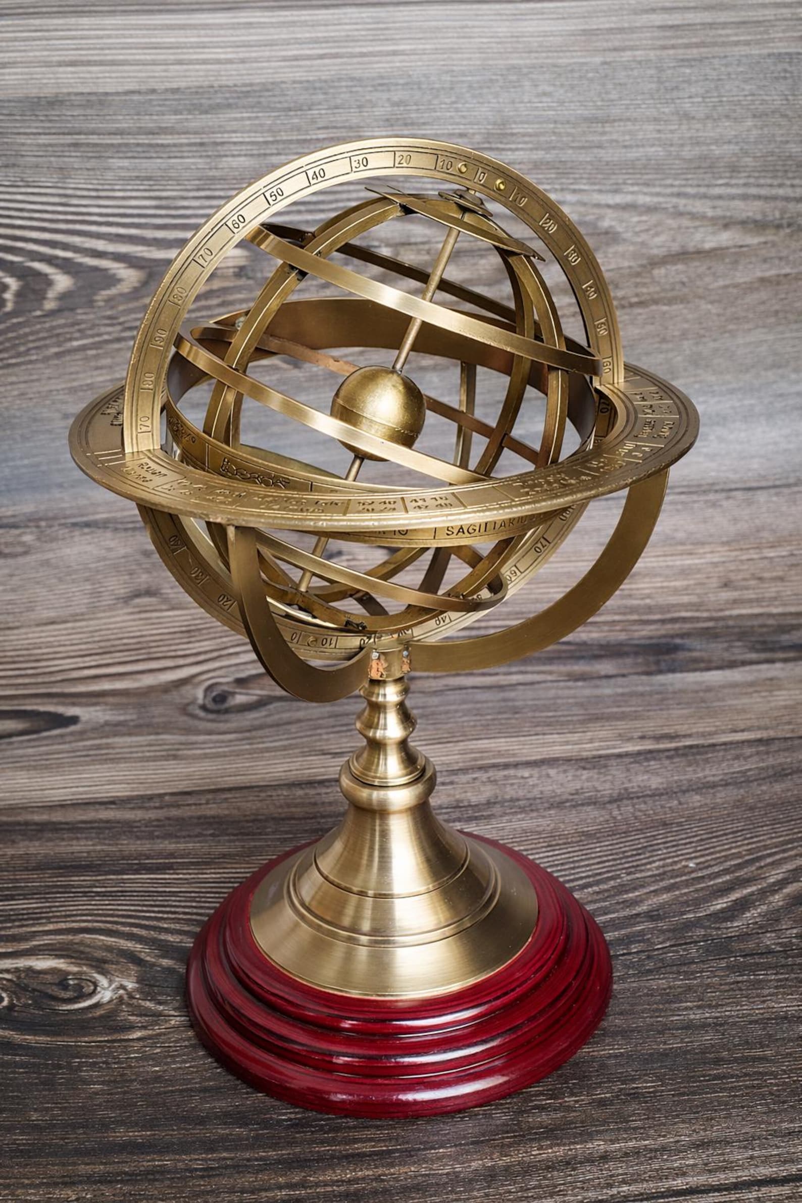 Handmade Brass Armillary Sphere, Vintage Astronomical Globe With Wooden ...