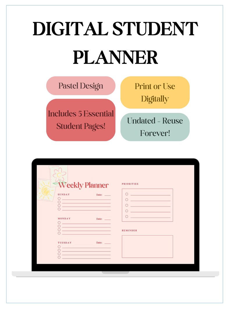Cute Pastel Student Planner | Editable Canva Template | Digital Daily ...