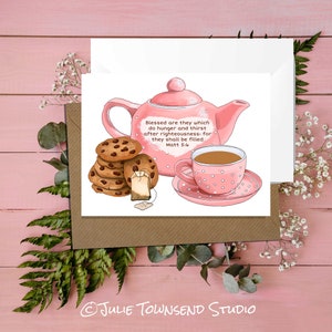 Pink Tea Pot and Cookie Card Blank Scripture Card Set God's Blessing ...
