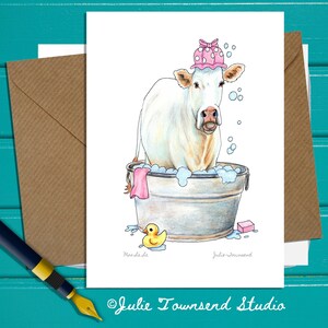 White Charolais Cow Art Cow Wearing a Pink Shower Cap Vintage Wash Tub ...
