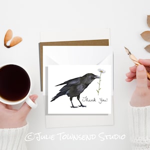 Adorable Crow Thank You Note Card Set - Appreciation Cards - Thank You Card Set - Sweet Raven ...
