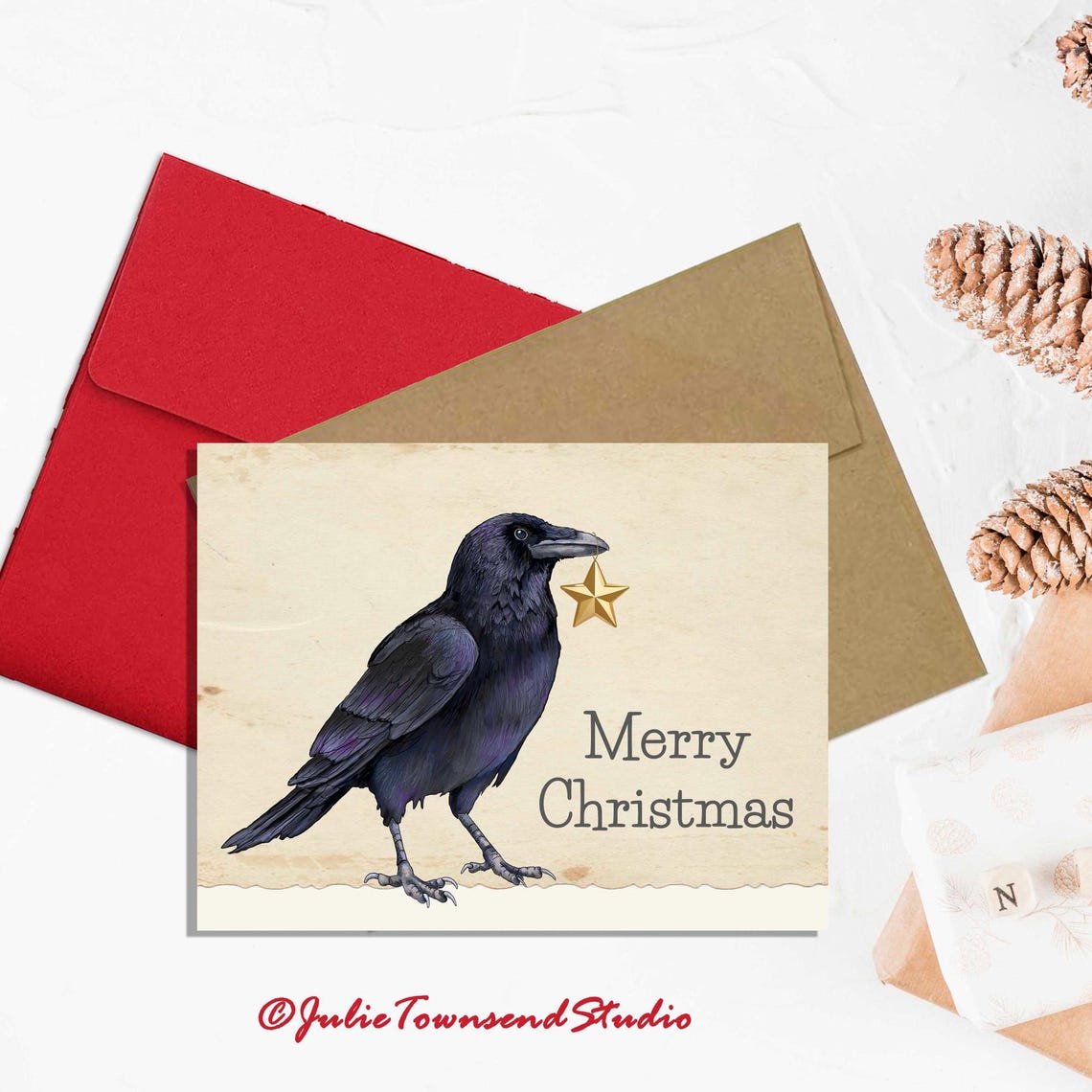Christmas Crow Note Card Set - Crow Lover Holiday Greeting Cards - Cute ...