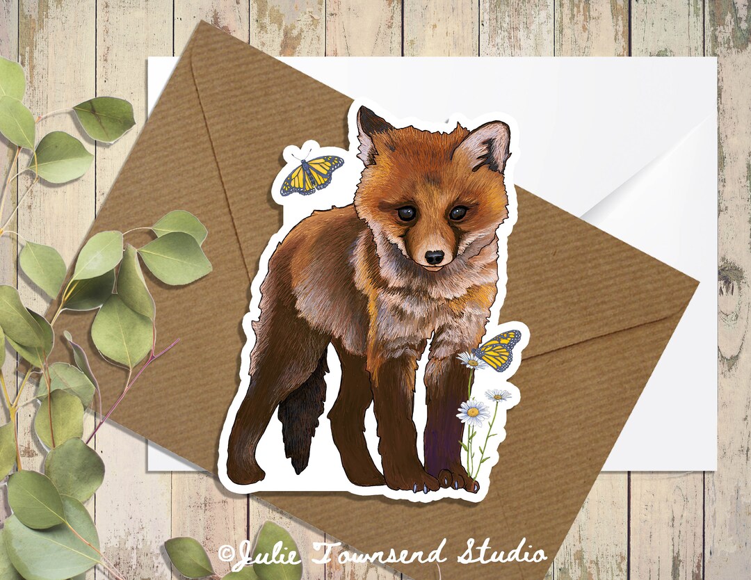 Cute Baby Red Fox Sticker Baby Fox Kit and Daisies stickers for ...