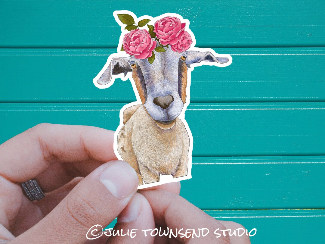 Cute Goat With a Pink Roses Sticker Farm Sweetheart Collection Handmade ...