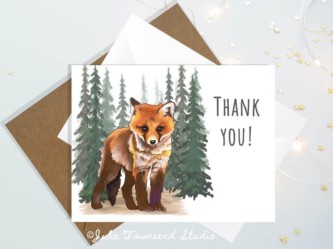 Adorable Fox Thank You Note Card Set - Cute Appreciation Cards - Thank ...