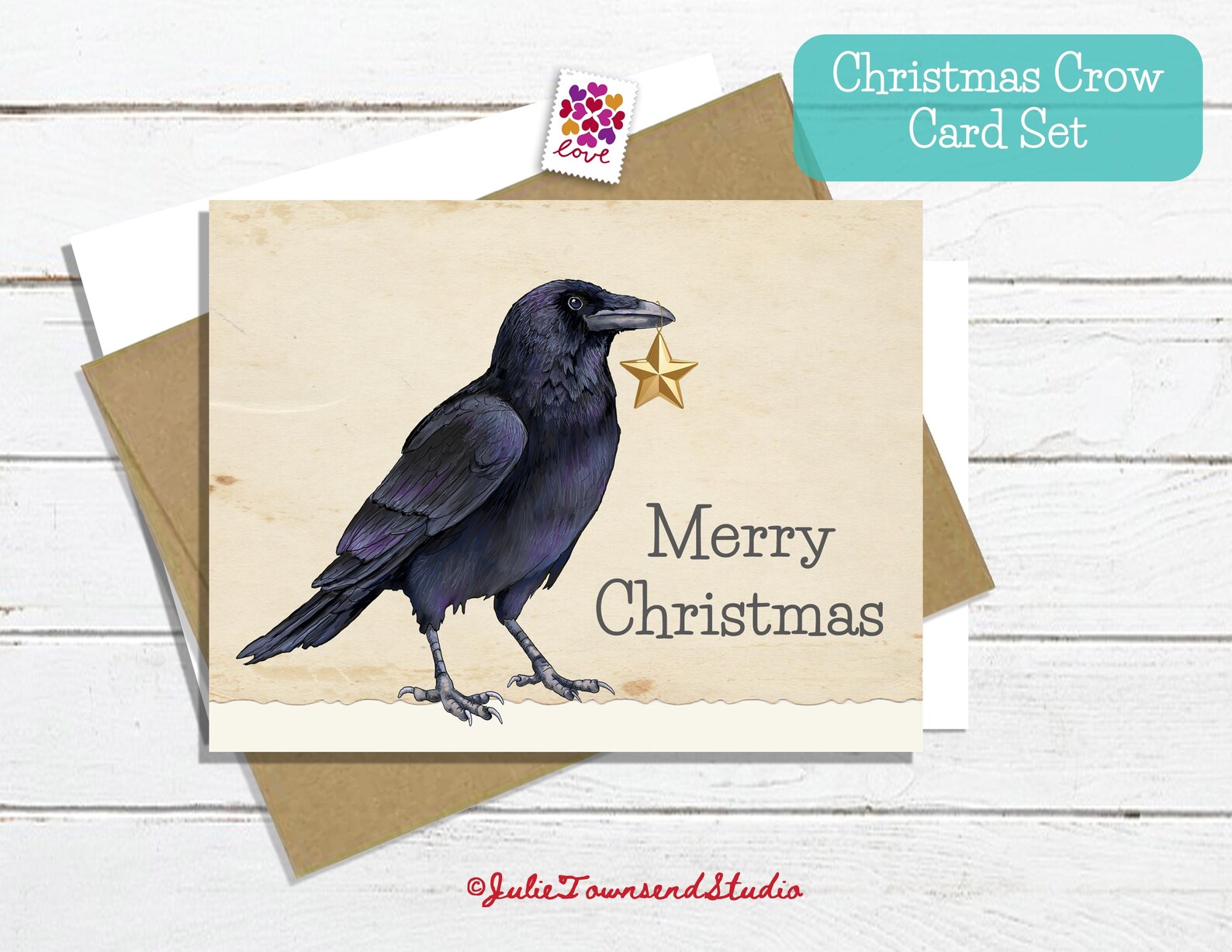 Christmas Crow Note Card Set - Crow Lover Holiday Greeting Cards - Cute ...