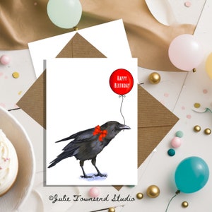 Cute Crow Holding a Red Birthday Balloon - Perfect Birthday Card for ...