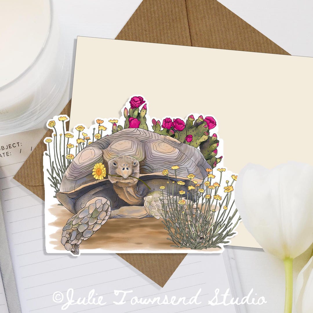 Desert Tortoise With Cactus Sticker - Mojave Desert Wildlife ...