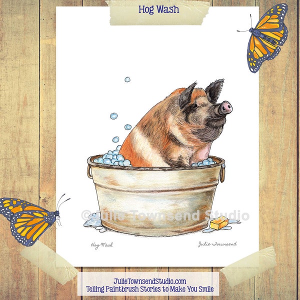 Pig in a Bath Art - Etsy