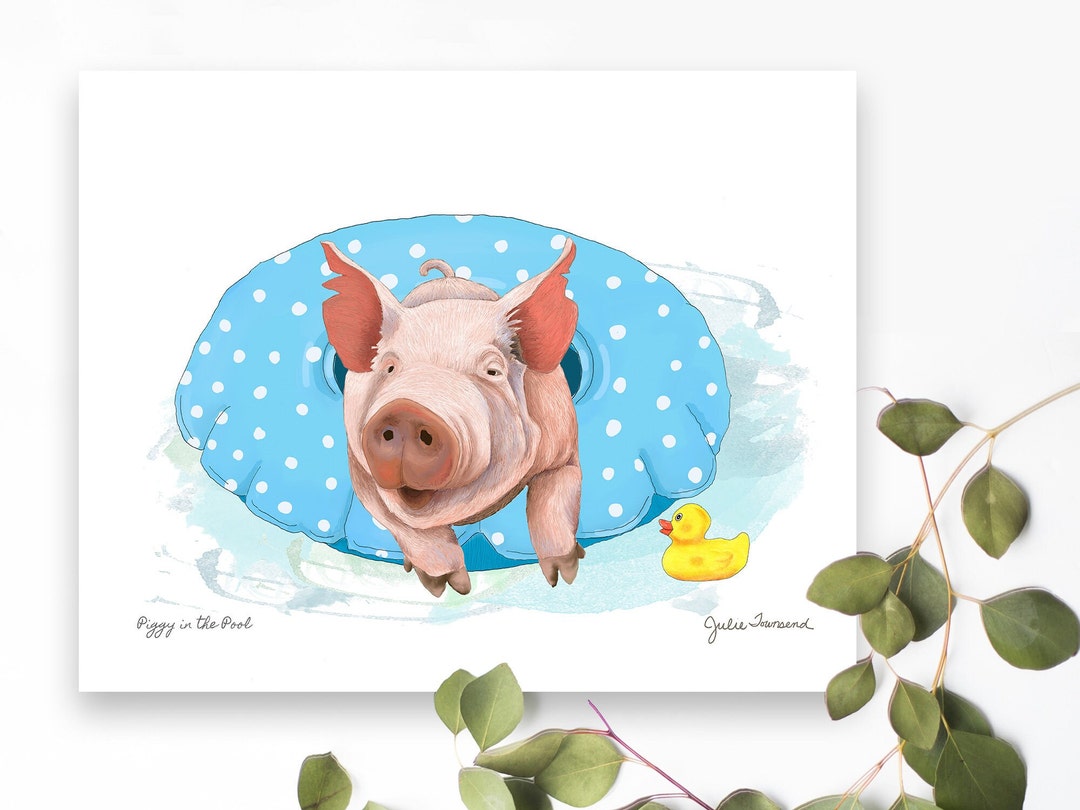 Piggy in the Pool Colorful and Cheery Pig Wall Art That Will Brighten ...