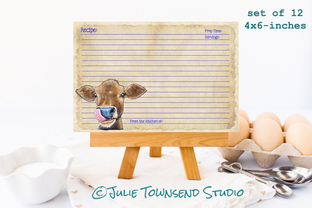 Blank Cow Farm Recipe Card - Country Kitchen - Vintage 4x6 Inch - Set ...
