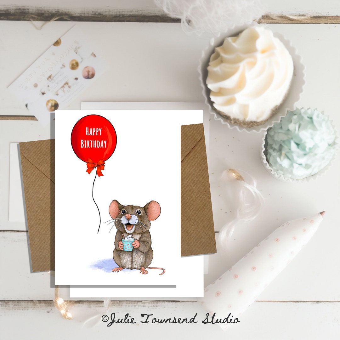 An Adorable Little Mouse Birthday Card - Red Balloon Birthday Greetings ...