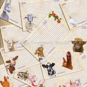 Lined Farm Animal Kitchen Recipe Cards 12 Assorted Designs - Etsy