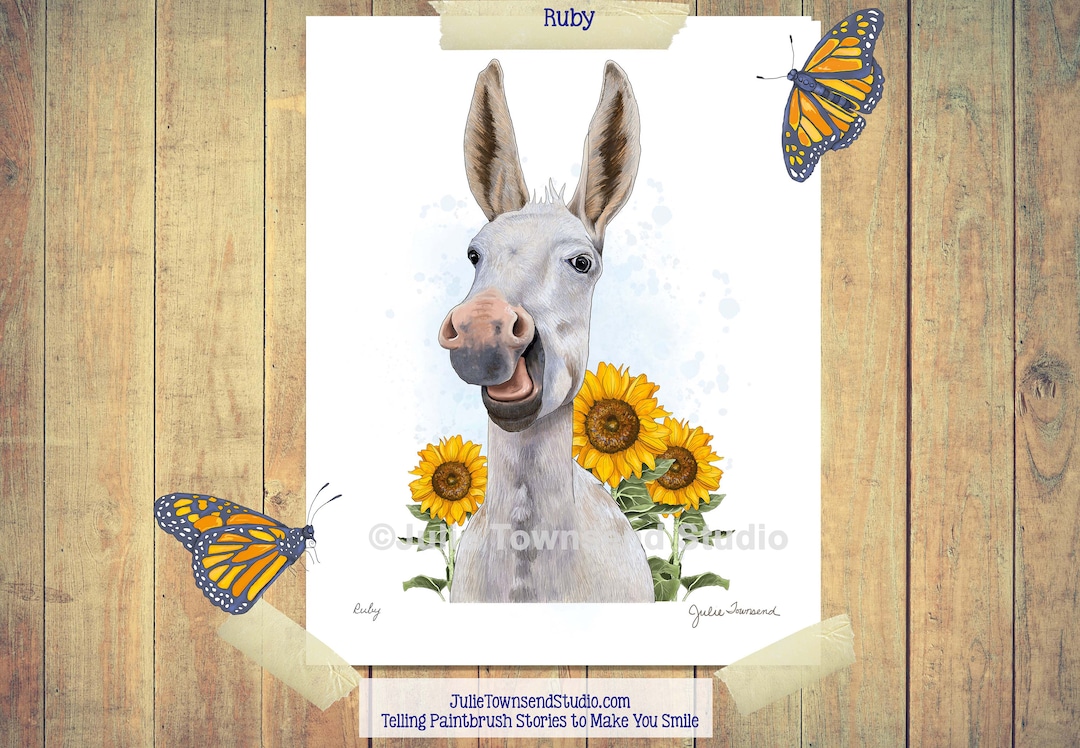 Adorable Mule Art Print Mule in the Sunflowers Happy Mule - Etsy