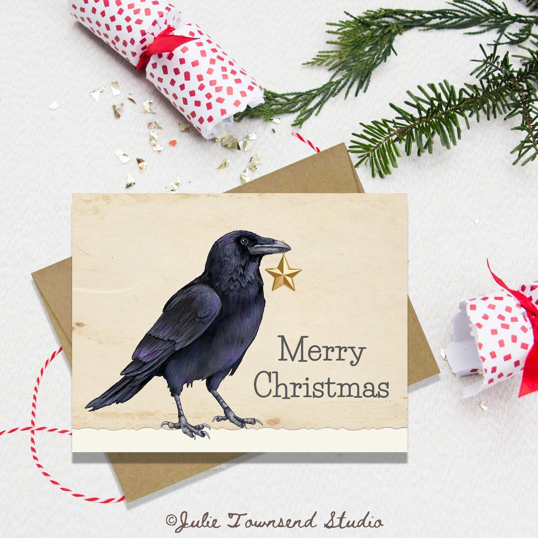 Christmas Crow Note Card Set - Crow Lover Holiday Greeting Cards - Cute ...