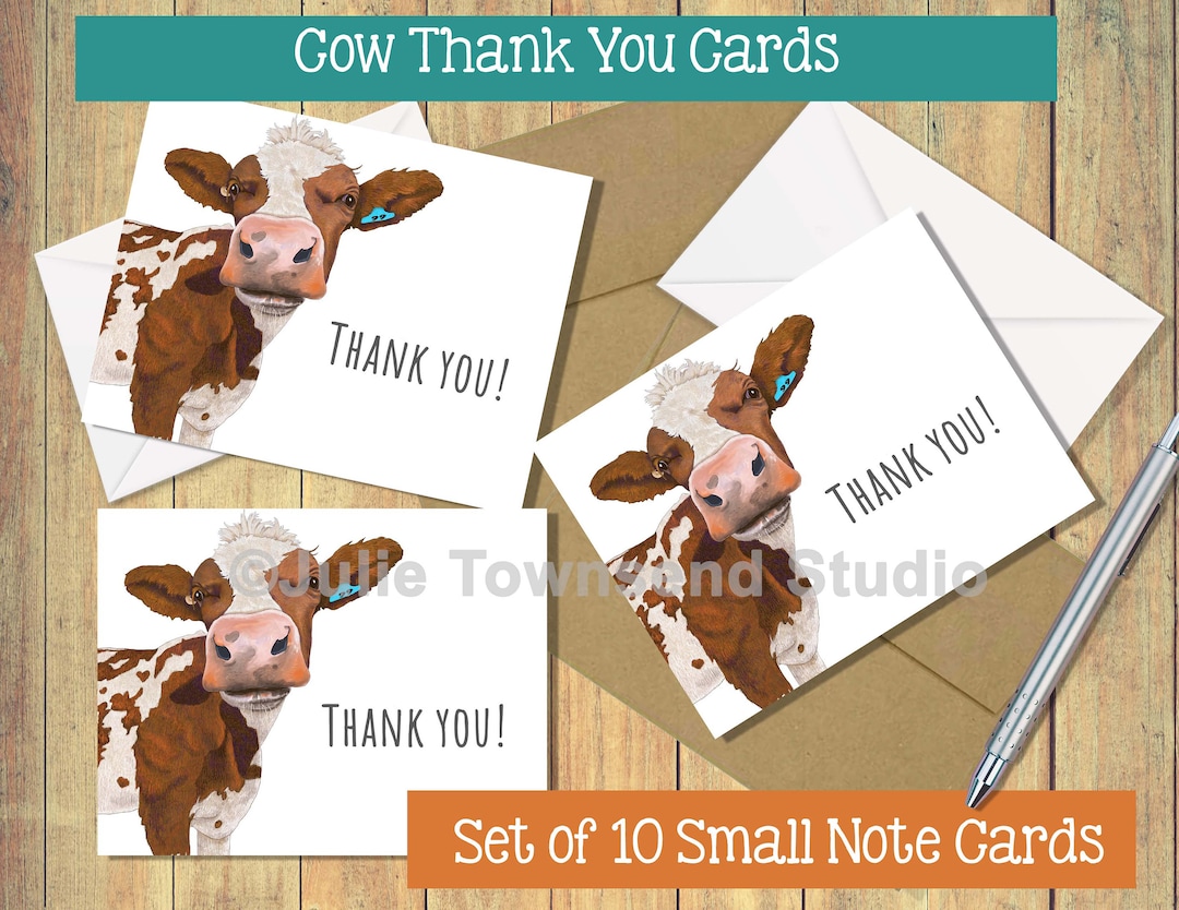 Adorable Cow Thank You Note Card Set Cute Appreciation Cards - Etsy