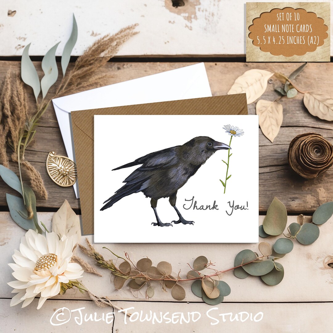 Adorable Crow Thank You Note Card Set Appreciation Cards Thank You Card Set Sweet Raven With a ...