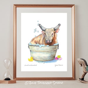 Funny Brahman Bull Taking a Bubble Bath Rodeo Bull Art Print Rodeo ...