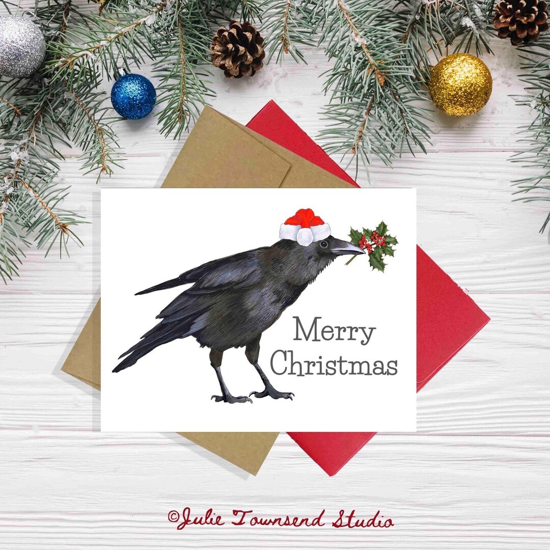 Christmas Crow Note Card Set - Crow Lover Holiday Greeting Cards - Cute ...