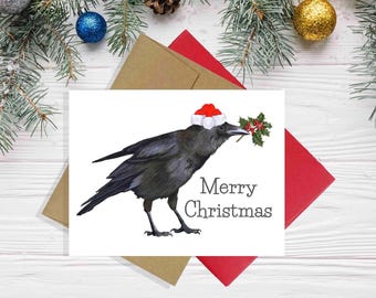 Christmas Crow Note Card Set - Crow Lover Holiday Greeting Cards - Cute ...