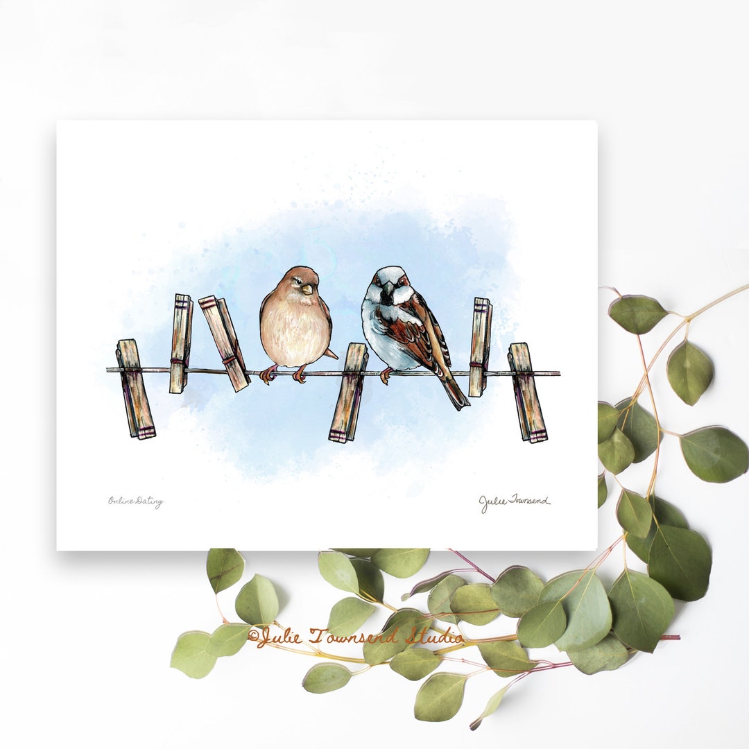 Adorable Pair of Sparrows in Love Clothes Line Courtship Online Dating ...