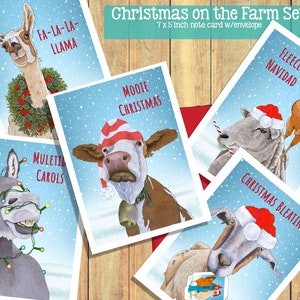 Festive Farm Animals Ready to Celebrate the Season Set of 5 Cards ...