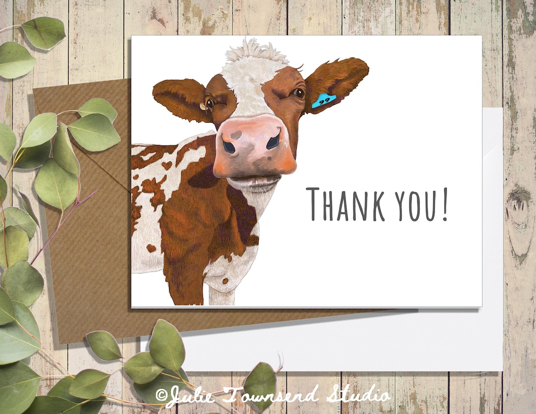 Adorable Cow Thank You Note Card Set Cute Appreciation Cards to Show ...