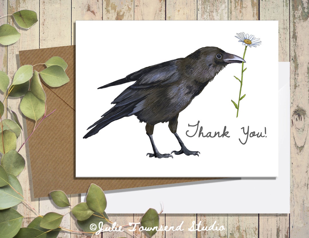 Adorable Crow Thank You Note Card Set Appreciation Cards Thank You Card Set Sweet Raven With a ...