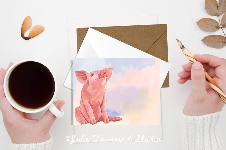 Pink Pig Stationery Note Cards - Set of 10 Note Cards With Envelopes ...