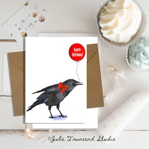 Cute Crow Holding a Red Birthday Balloon - Perfect Birthday Card for ...