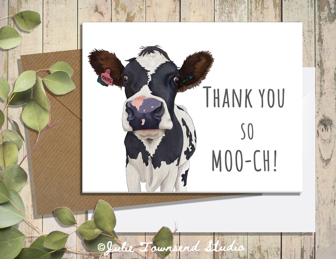 Adorable Cow Thank You Note Card Set Cute Appreciation Cards Thank You ...