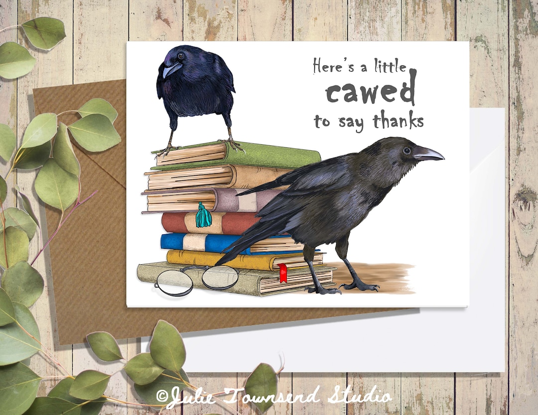 Adorable Crow Thank You Note Card Set Appreciation Cards Thank You Card Set Sweet Raven With a ...