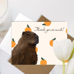 Cute Capybara Thank You Card - Original Animal Art - Whimsical Capybara ...
