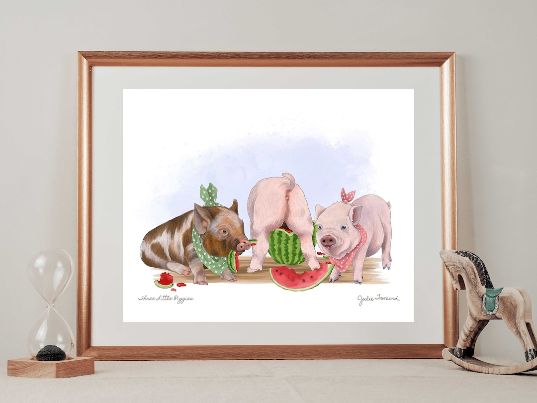 Pig Out on Watermelon Cute Pig Shelf Art Splash of Summer - Etsy