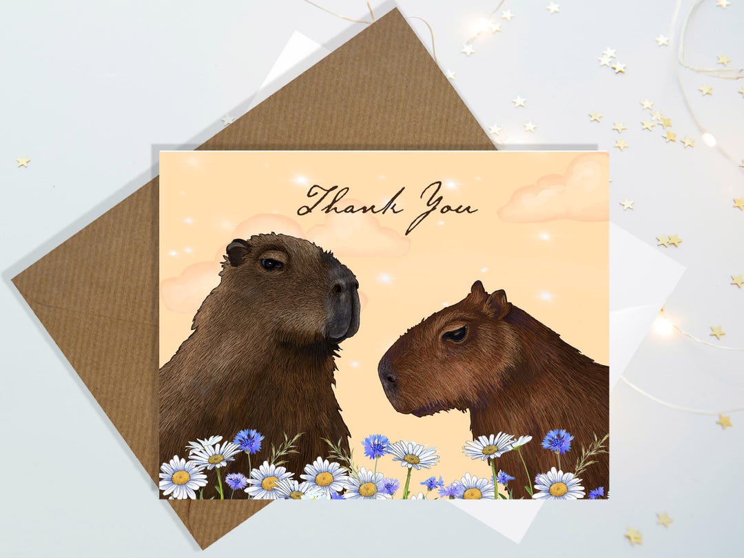 Cute Capybara Thank You Card - Original Animal Art - Whimsical Capybara ...