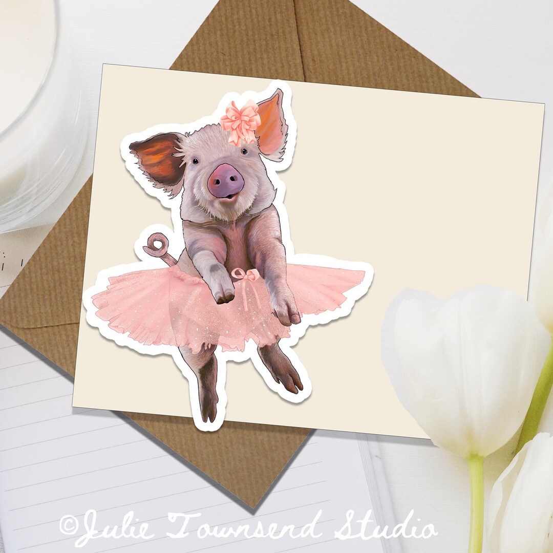 Cute Dancing Pig in a Pink Tutu Sticker - Coquette Bow and Peach Tutu ...