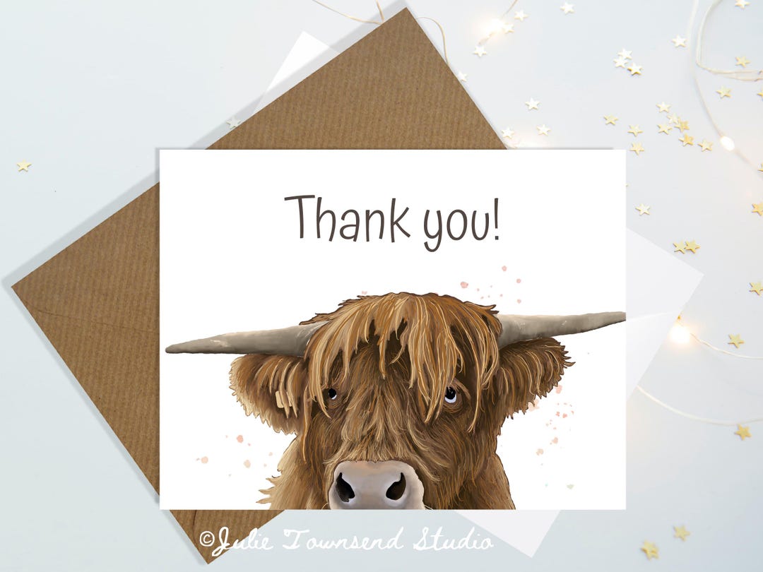 Adorable Highland Cow Thank You Card Set - Cute Appreciation Cards to ...