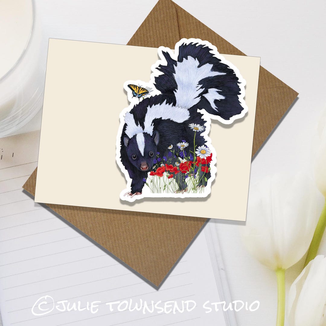 Cute Skunk Sticker - Baby Skunk Kit With Wildflowers -stickers for ...