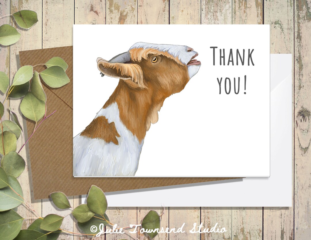 Cute Goat Thank You Cards Set of 10 Small Note Cards Folded Stationery ...