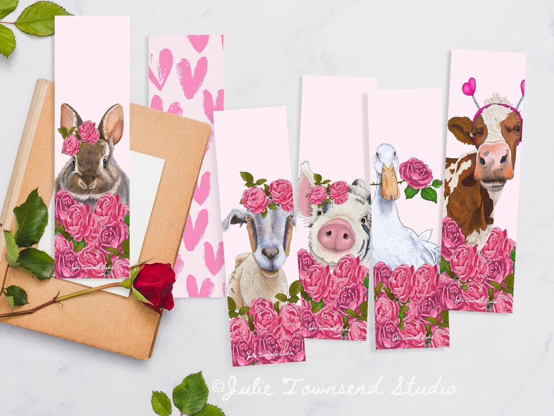 Valentine Sweetheart Bookmark Set - Cute Farm Animals to Brighten Your ...