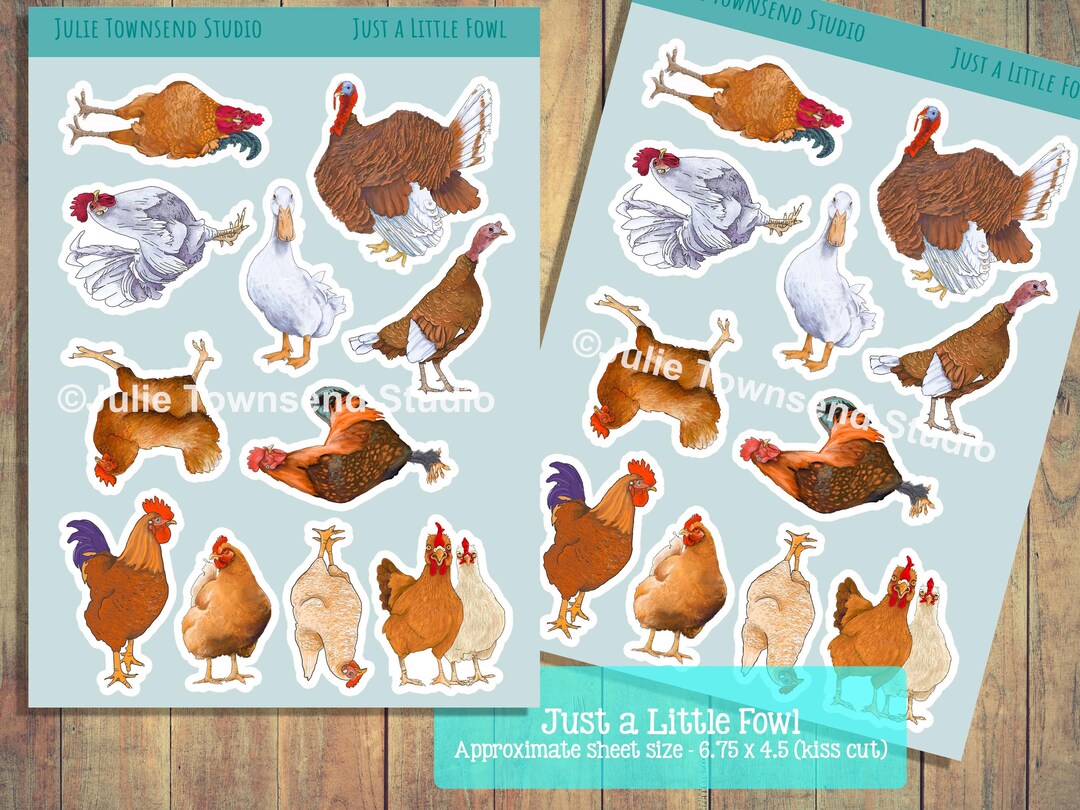 Chicken Farm Art Sticker Sheet Turkey, Ducks and Chickens Kiss Cut ...