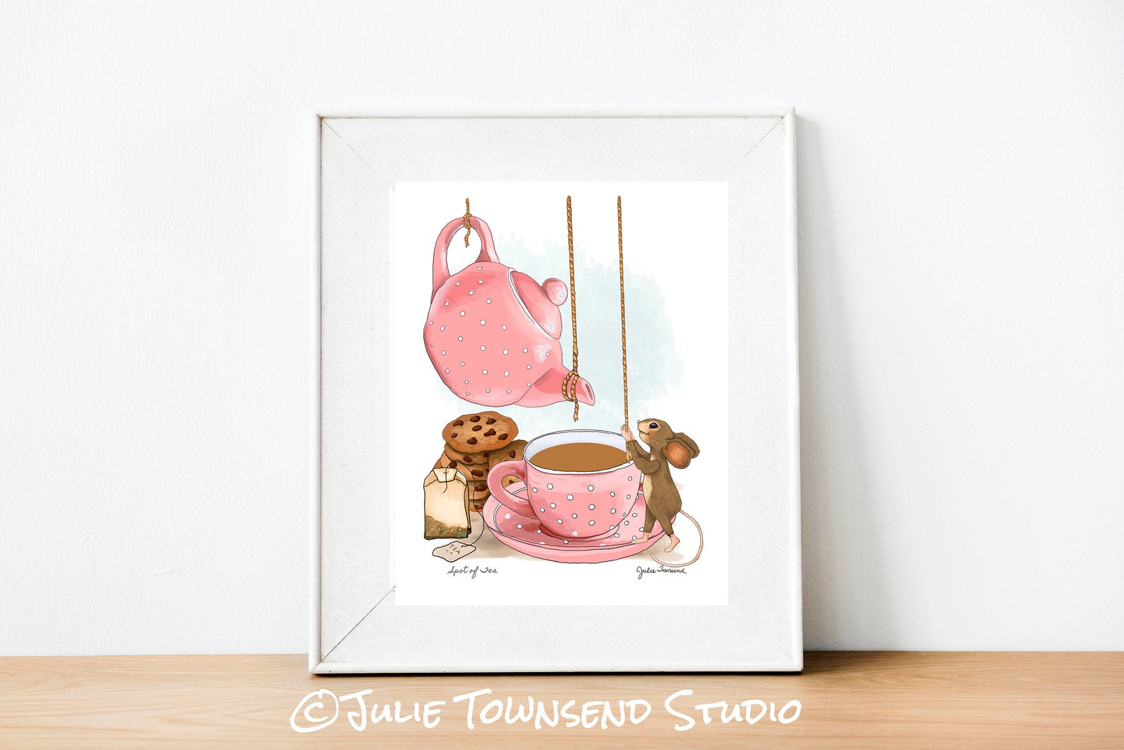 Mouse Tea Party Art Print - Pink Teapot Whimsical Illustration ...