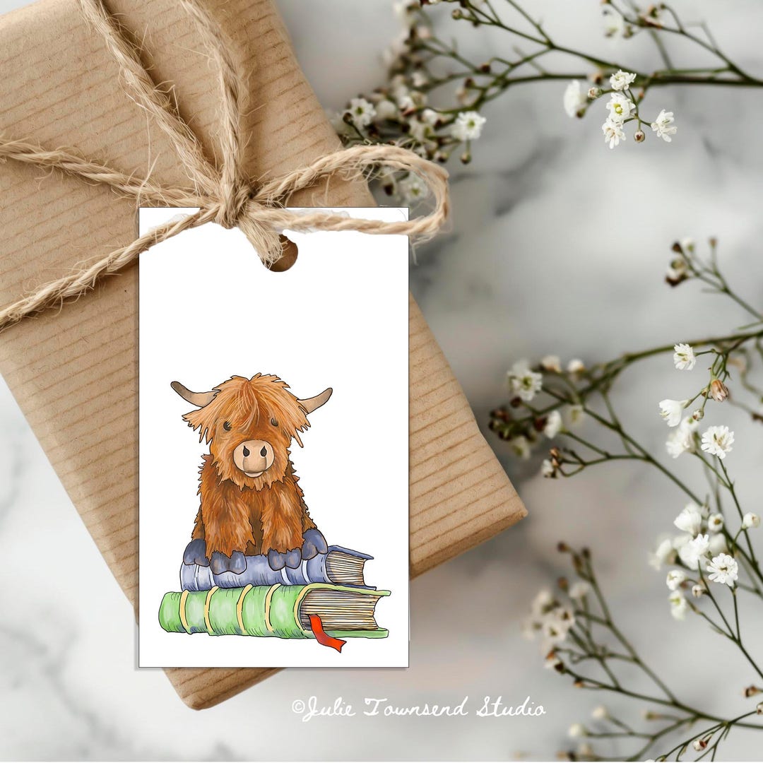 Highland Cow Book Gift Tags - Set of 8 Hand Cut Folded Gift Tags ...