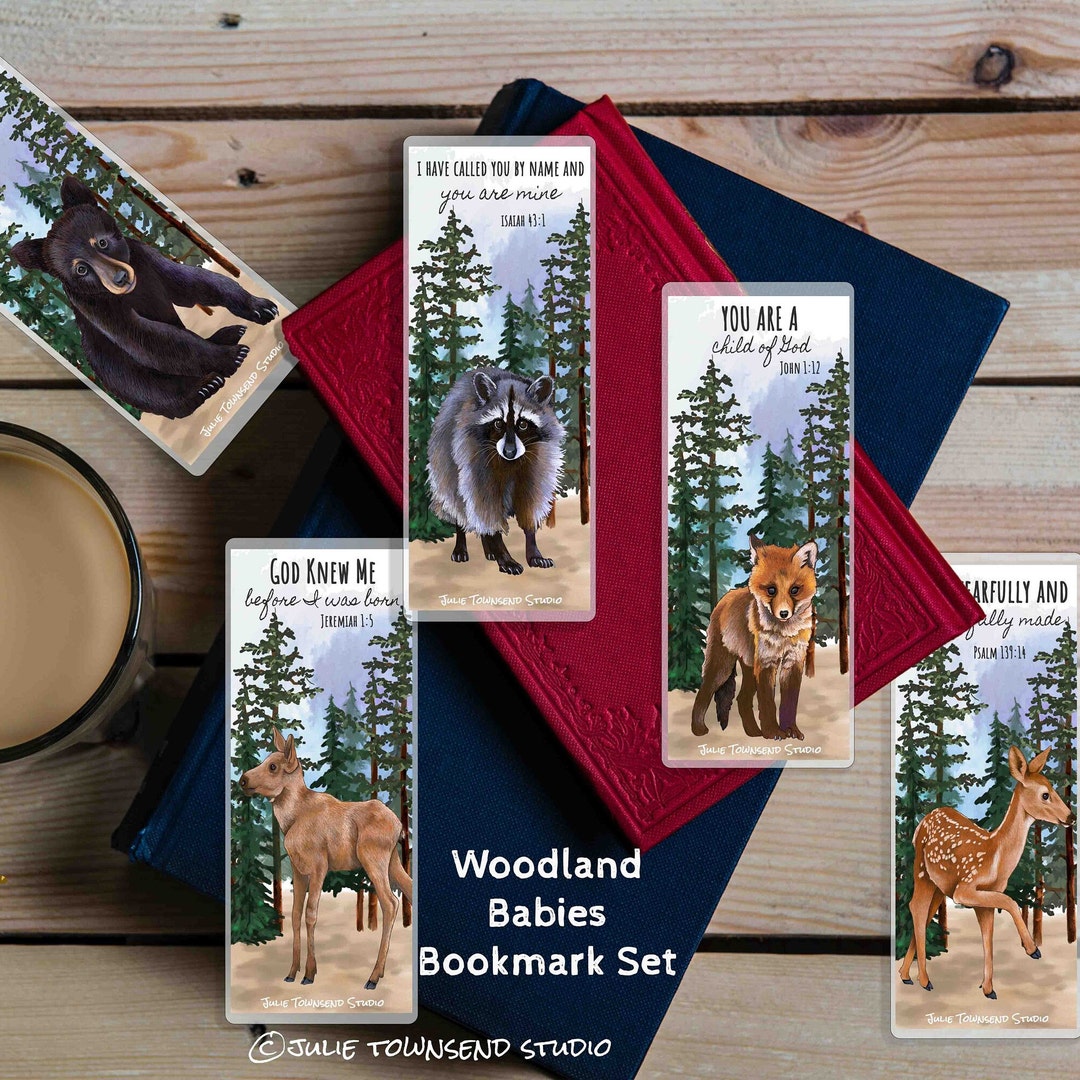 Woodland Babies Bookmarks Set of 5 Rustic Forest Animal Bookmarks ...